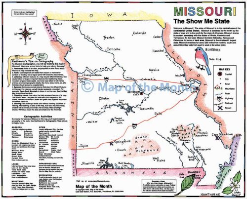 Missouri map - Blank outline map, 16 by 20 inches, activities included