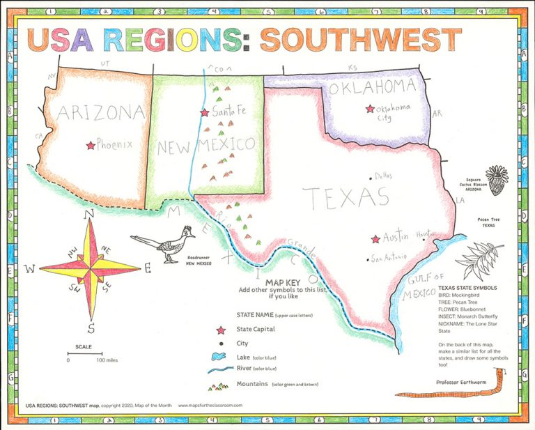 USA Regions – Southwest - Maps for the Classroom