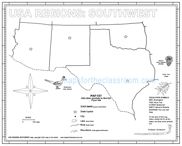 USA Regions – Southwest - Maps for the Classroom